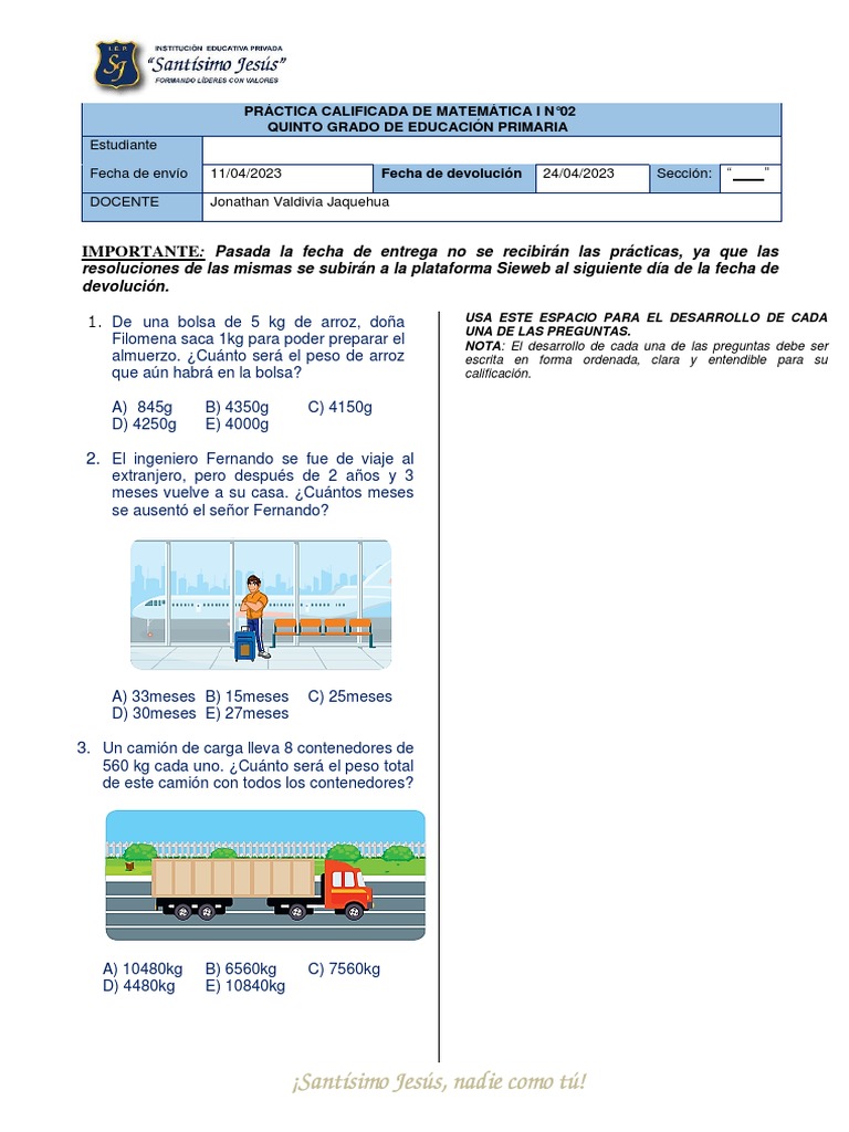 Prac 02 - Mat I 5to Grado - Mensual 2023 | PDF