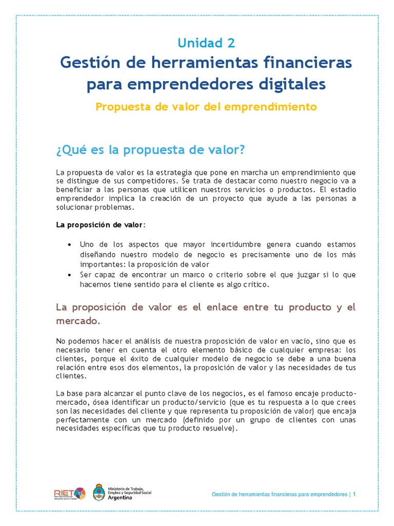 Unidad 2 - Propuesta de valor del emprendimiento | PDF | Cliente | Iniciativa empresarial