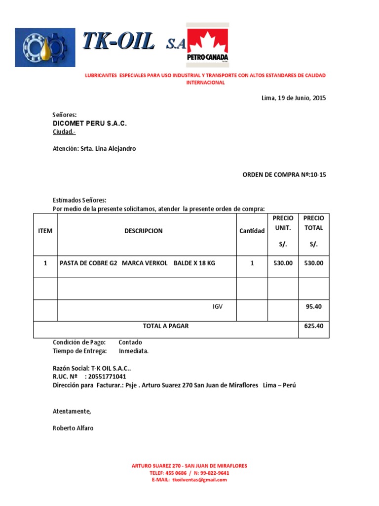 Orden de Compra a DICOMET Perú S.A.C. | PDF