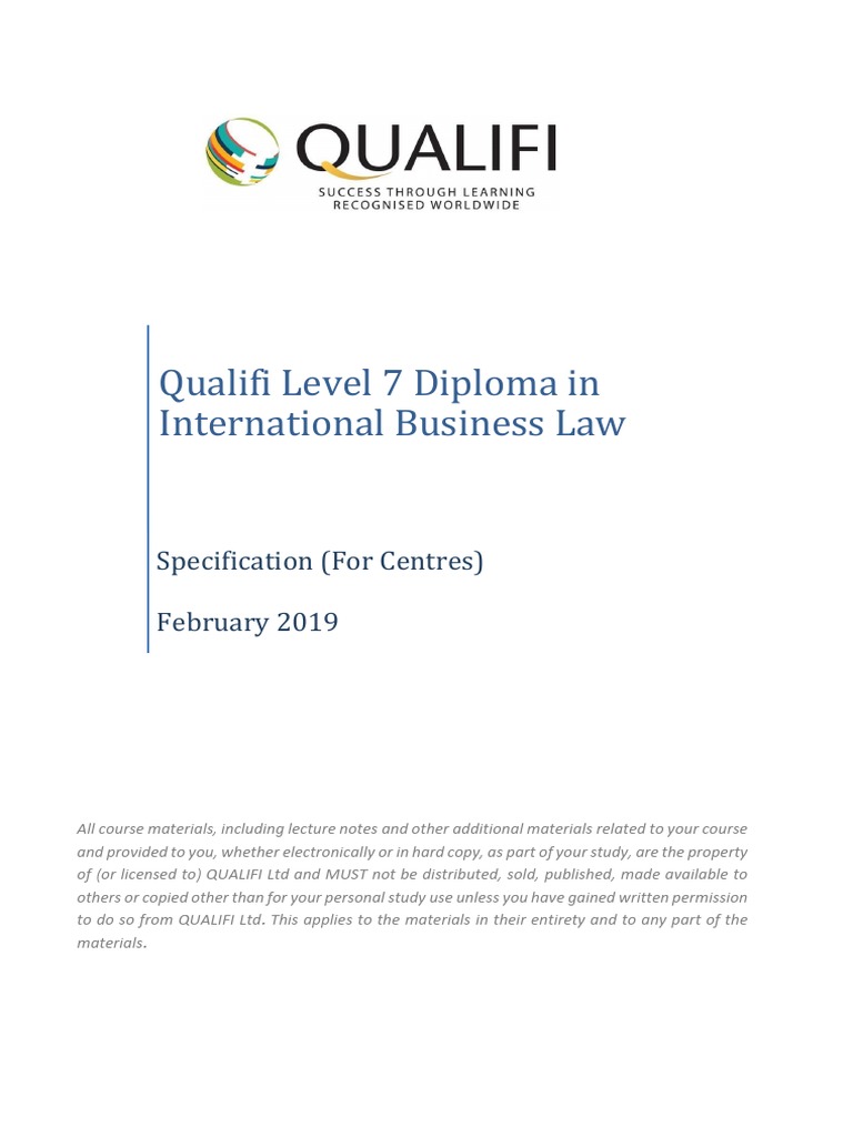 Qualifi Level 7 Diploma in International Business Law Vfinal | PDF ...