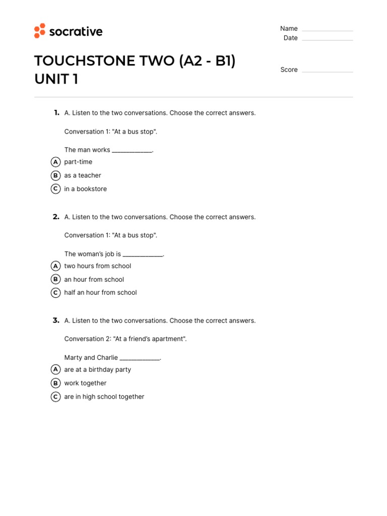 Touchstone Two Unit 1 Listening Exercises | PDF