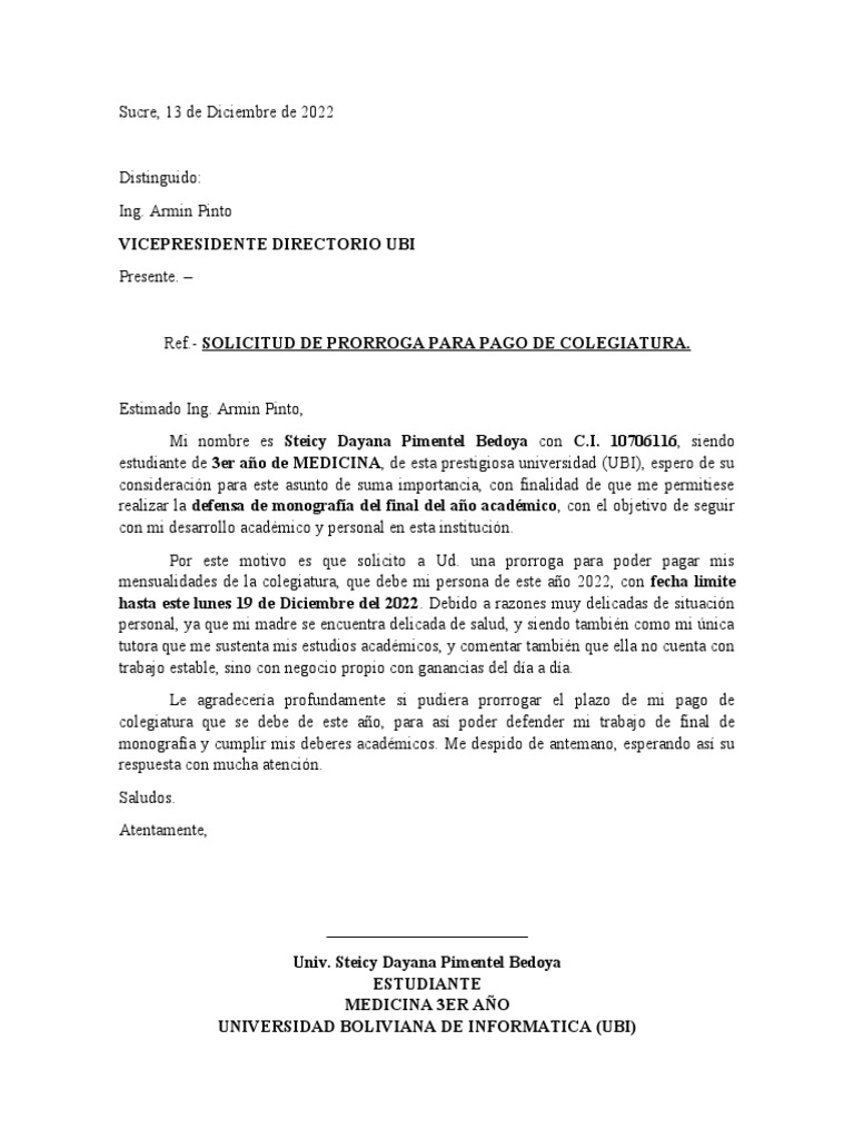 Carta de Prorroga de Pago | PDF Carta de Prorroga de Pago | PDF