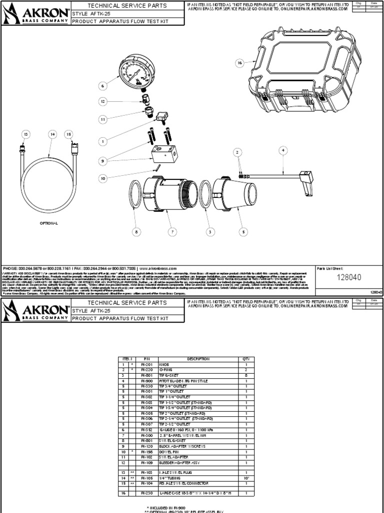 Style Aftk-25 Product Apparatus Flow Test Kit: Parts List Sheet | PDF ...