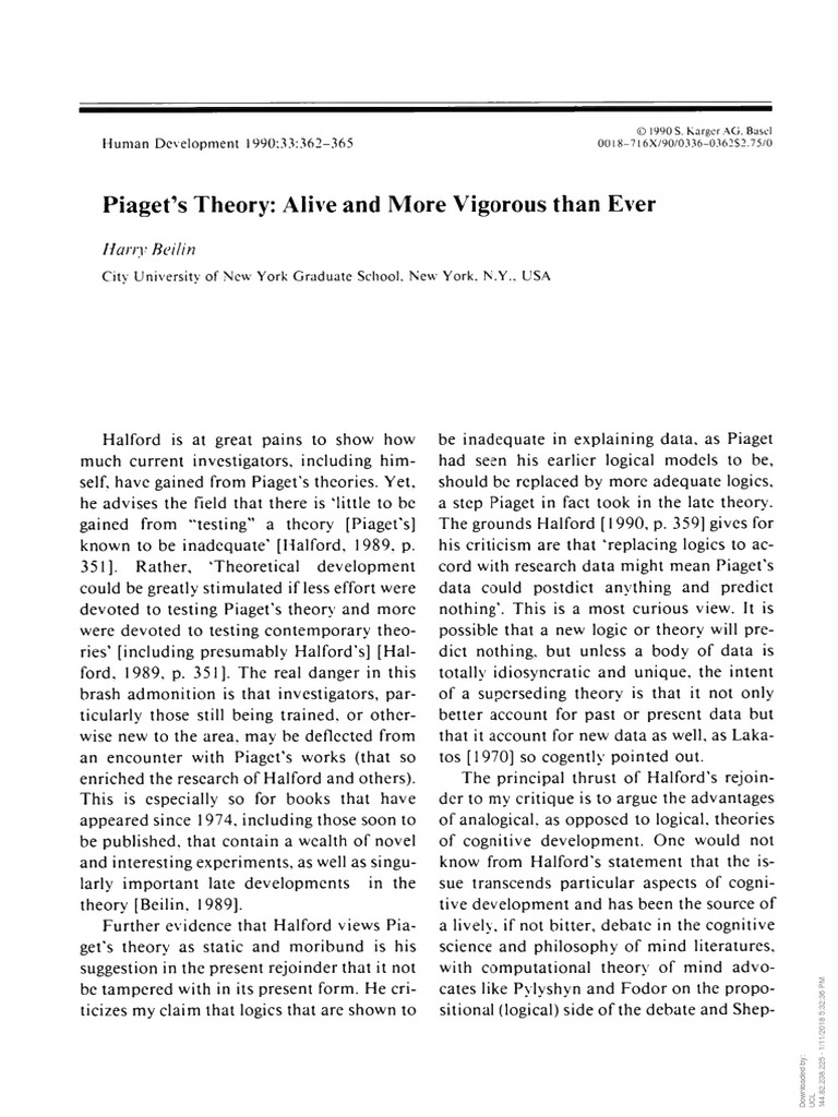 Beilin, H. (1990) - Piaget's Theory - Alive and More Vigorous Than Ever ...