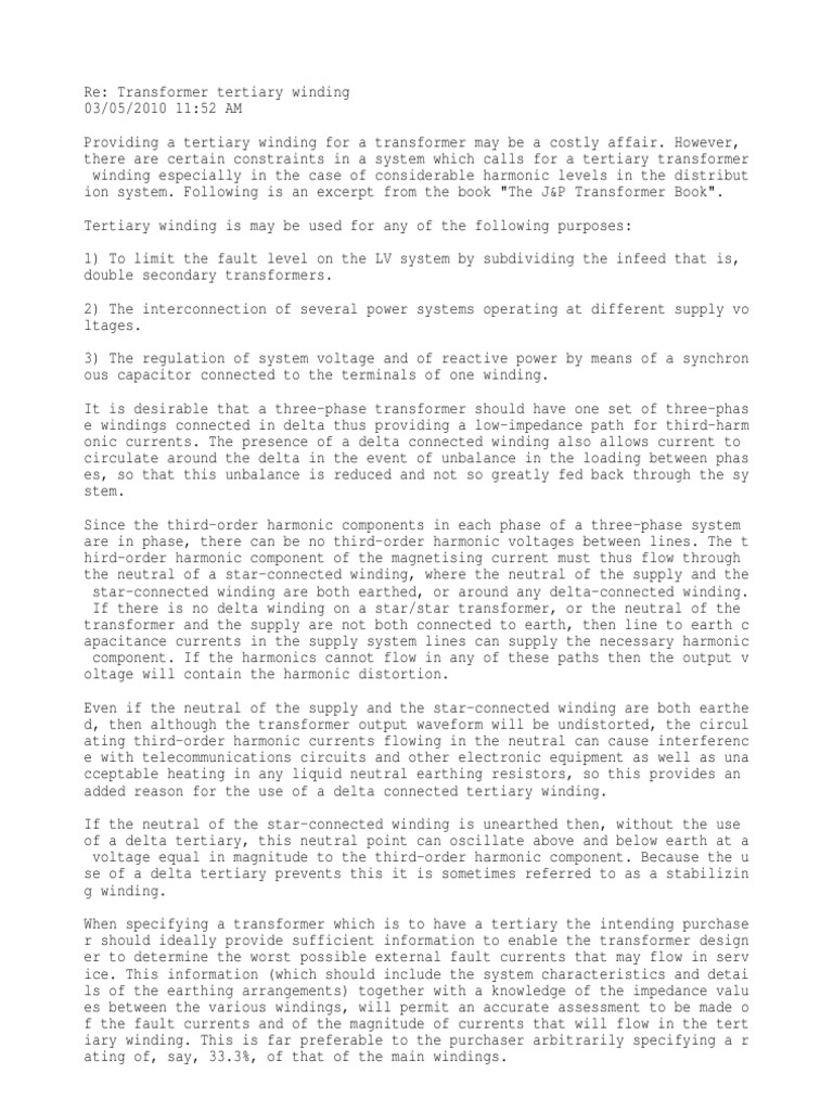 Delta Tertiary Winding | PDF | Transformer | Power Engineering