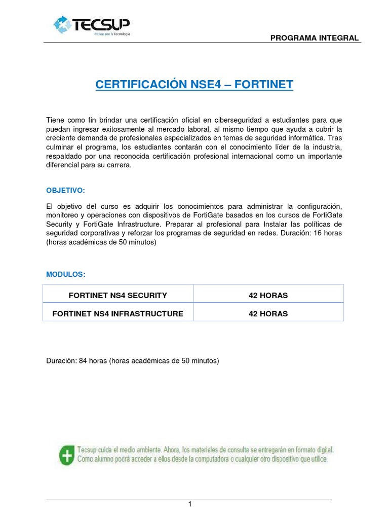 Certificación NSE4 en Ciberseguridad Fortinet | PDF | Red privada ...