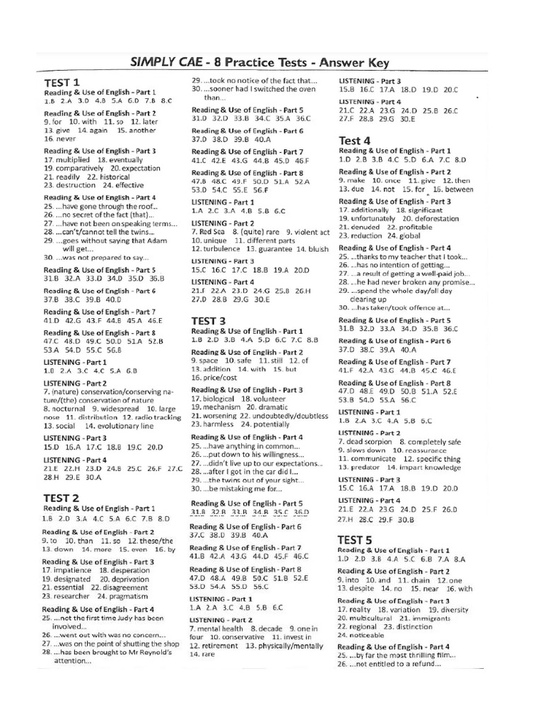 Simply Cambridge English Advanced 2015 Answer Key | PDF