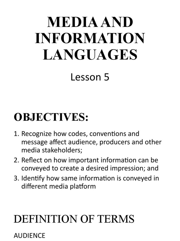 MIL Lesson 5 Media and Information Languages | PDF | Information | Camera