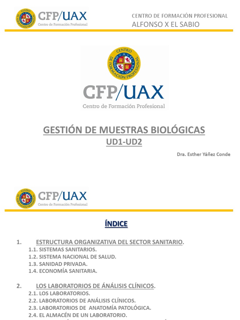 Clase Gestión Muestras Biológicas UD1-UD2 | PDF | Hospital | Cuidado de la salud