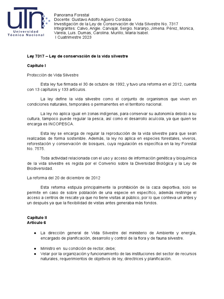 Ley 7317: Conservación Vida Silvestre | PDF | Multa (pena) | Fauna