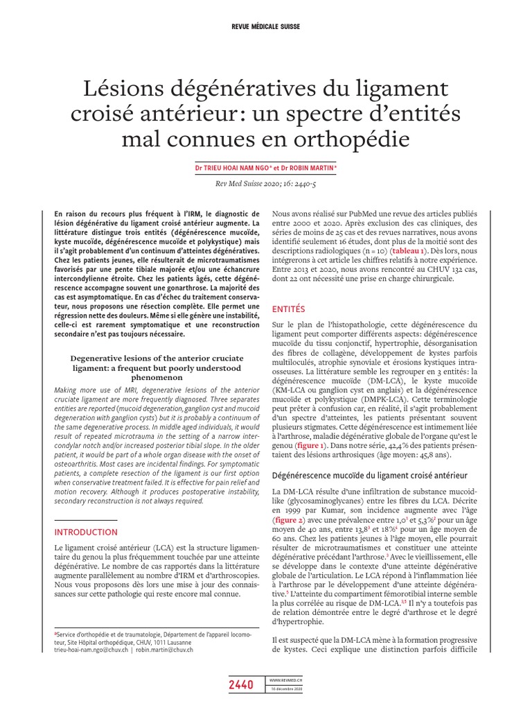 Dégénérescence mucoïde du LCA au genou | PDF | Arthrose | Médecine clinique