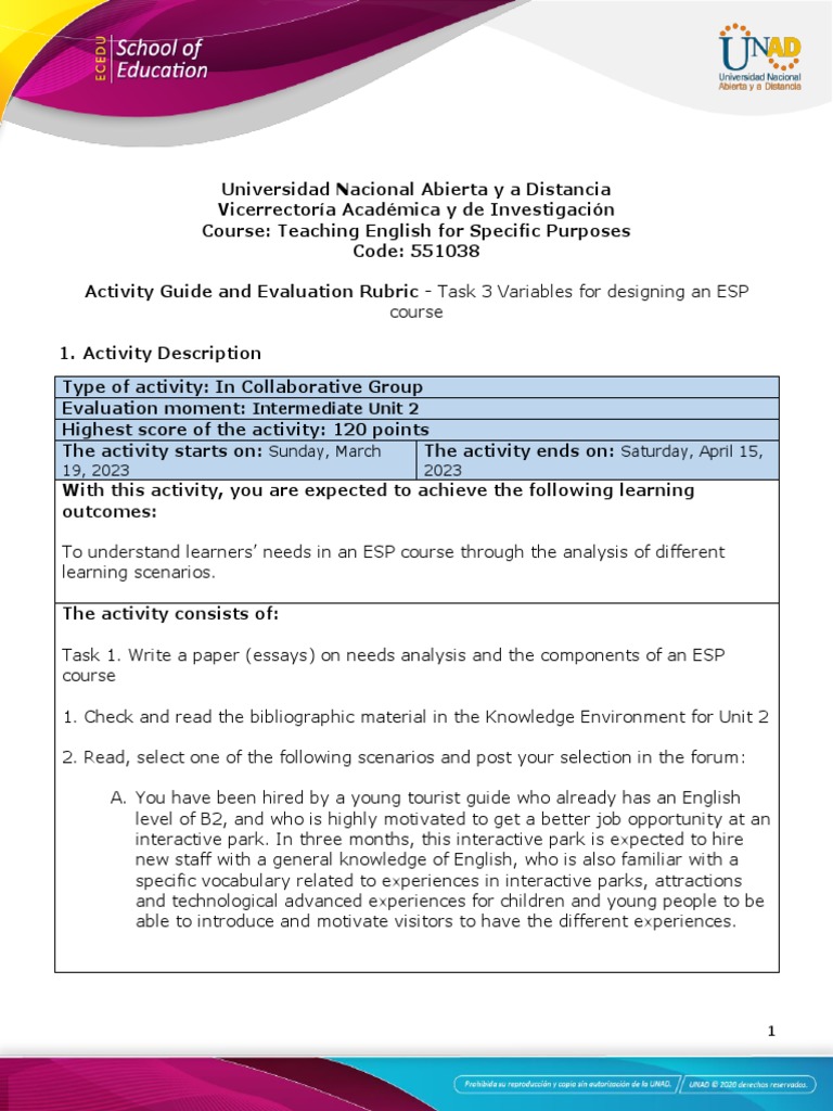 Task 3 - Variables For Designing An ESP Course | PDF | Plagiarism | Turnitin