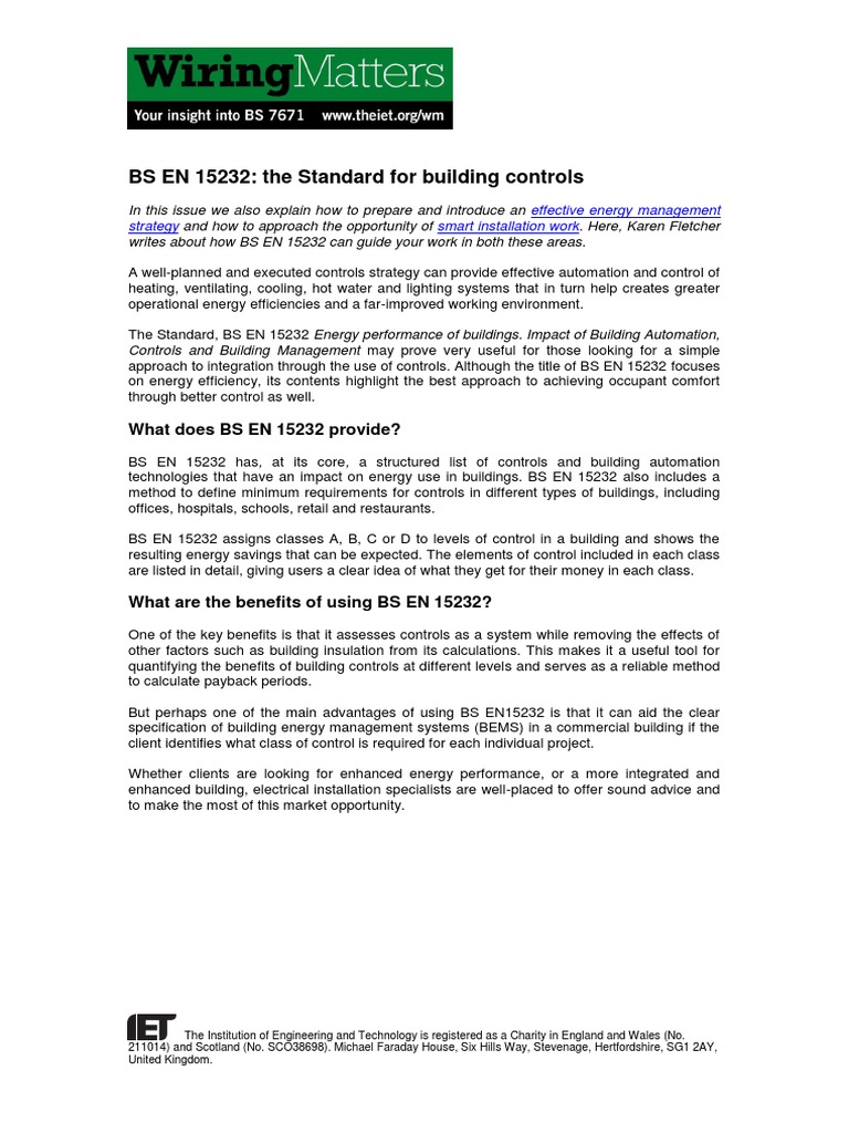 BS EN 15232: Building Automation Guide | PDF | Efficient Energy Use ...