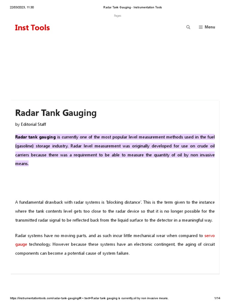 Radar Tank Gauging - Instrumentation Tools | PDF | Radar | Instrumentation