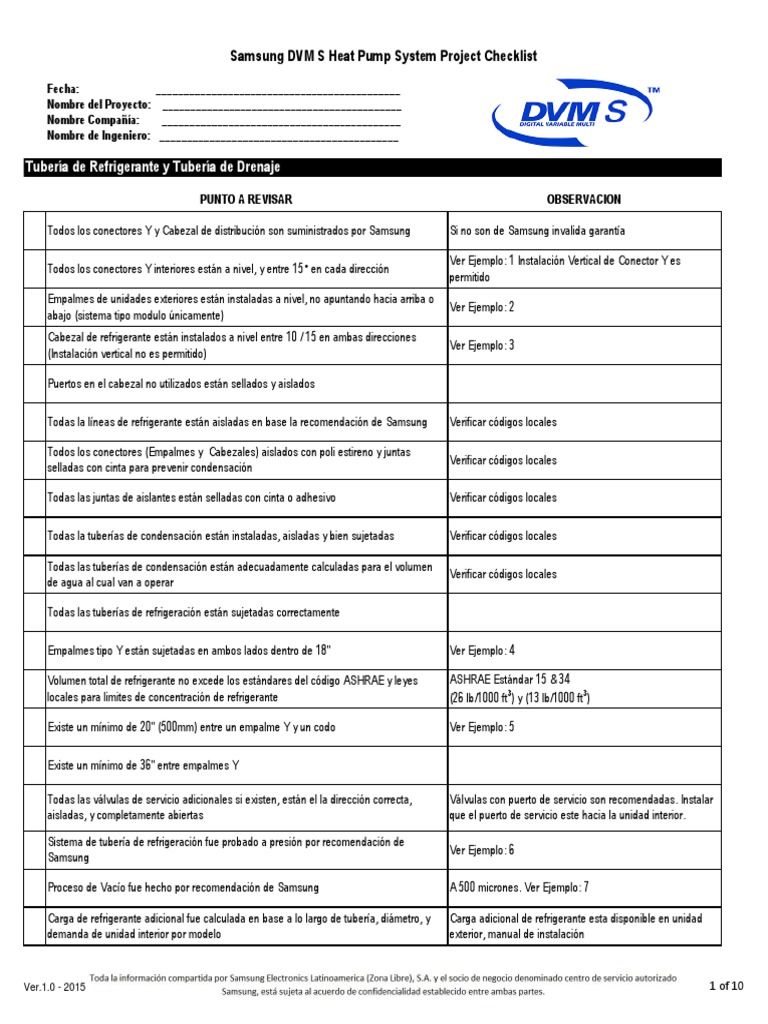 Check List para Arranque Heat Pump | PDF | Tubería (transporte de ...