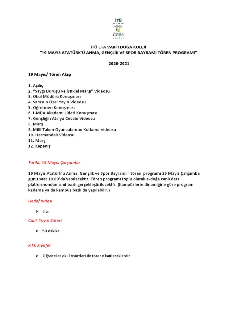 2 19 Mayis Tören Programi | PDF