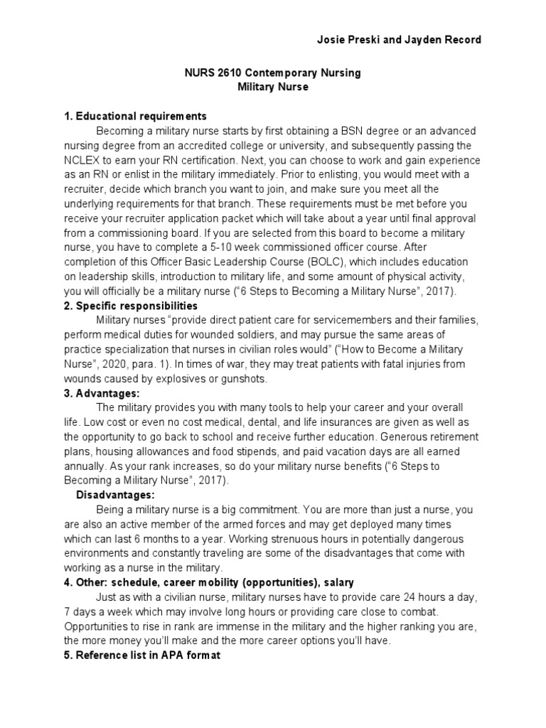 Military Nurse | PDF | Nursing | Medicine