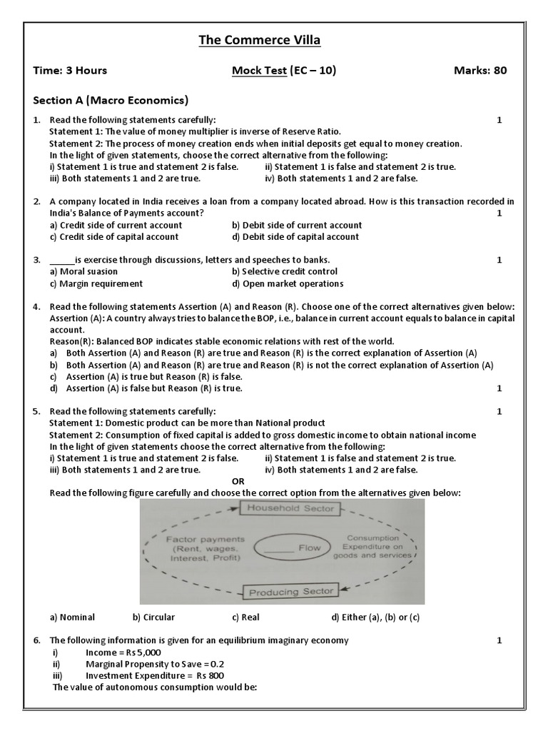 The Commerce Villa: Time: 3 Hours Mock Test (EC - 10) Marks: 80 Section ...