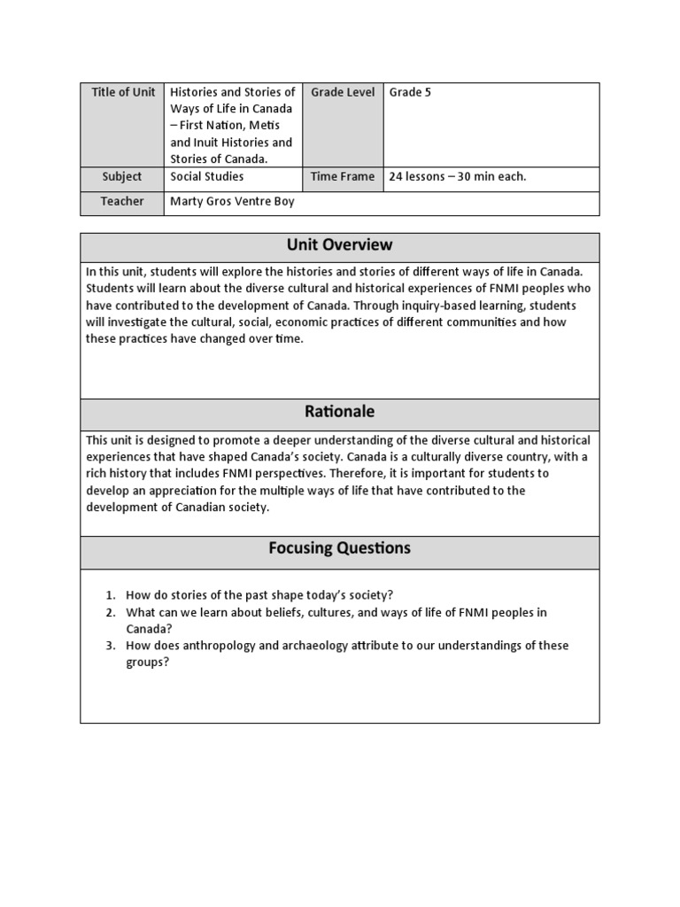 Social Studies Unit Plan - GR | PDF | Canada