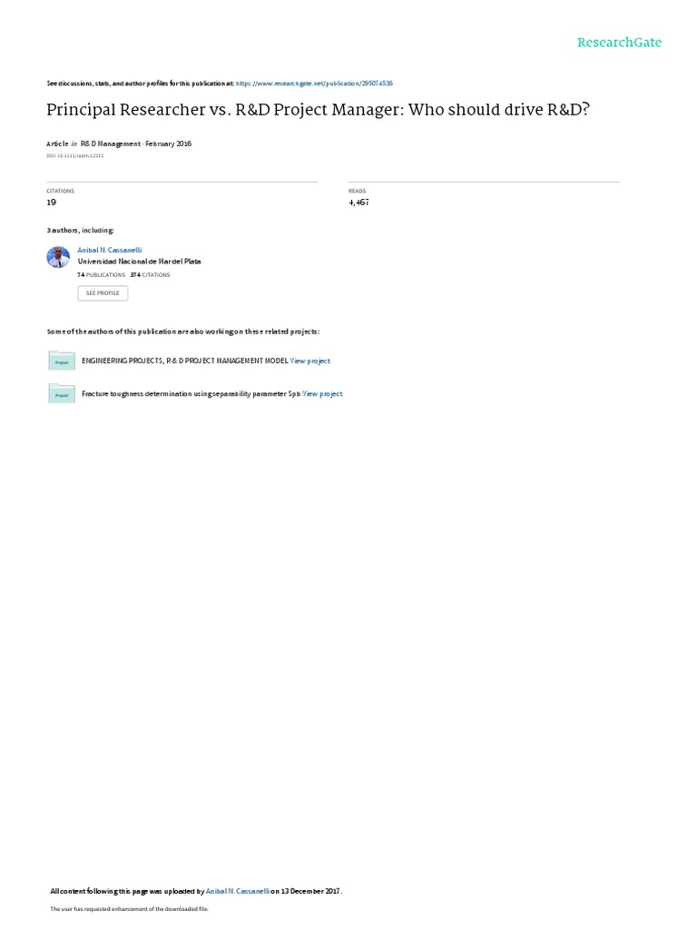 Principal Researcher vs. R&D Project Manager: Who Should Drive R&D ...