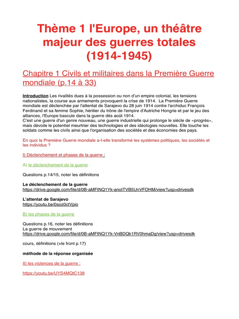 La Première Guerre mondiale : enjeux et impacts | PDF | Première guerre ...