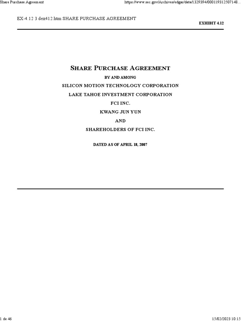 Share Purchase Agreement Plus | PDF | Stocks | Patent