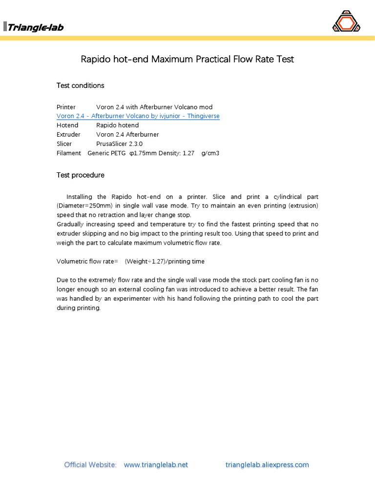 Rapido Hot-End Maximum Practical Flow Rate Test: Triangle-Lab | PDF ...
