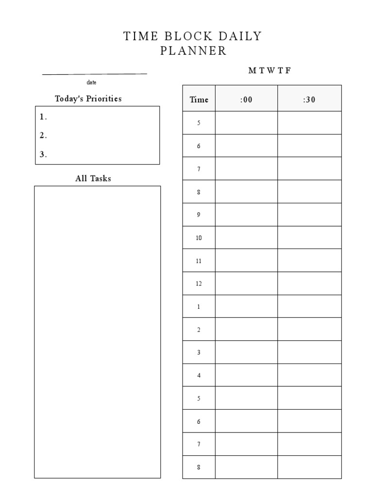 Time Block Daily Planner: MTWTF | PDF | Change | Psychological Concepts