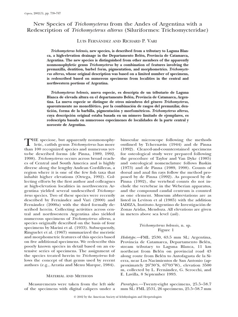 Fernández2002 - Trichomycterus Belensis Alterus Trichomycteridae ÑSP ...