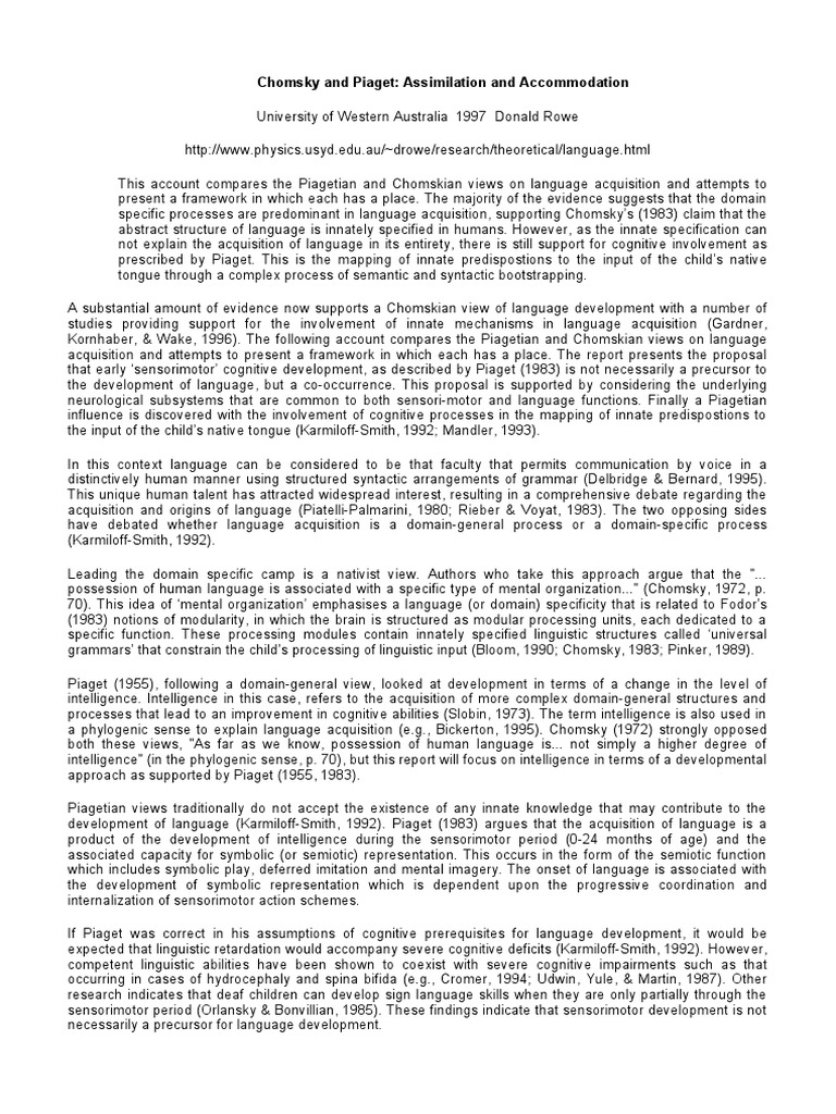 Chomsky and Piaget | PDF | Language Acquisition | Syntax