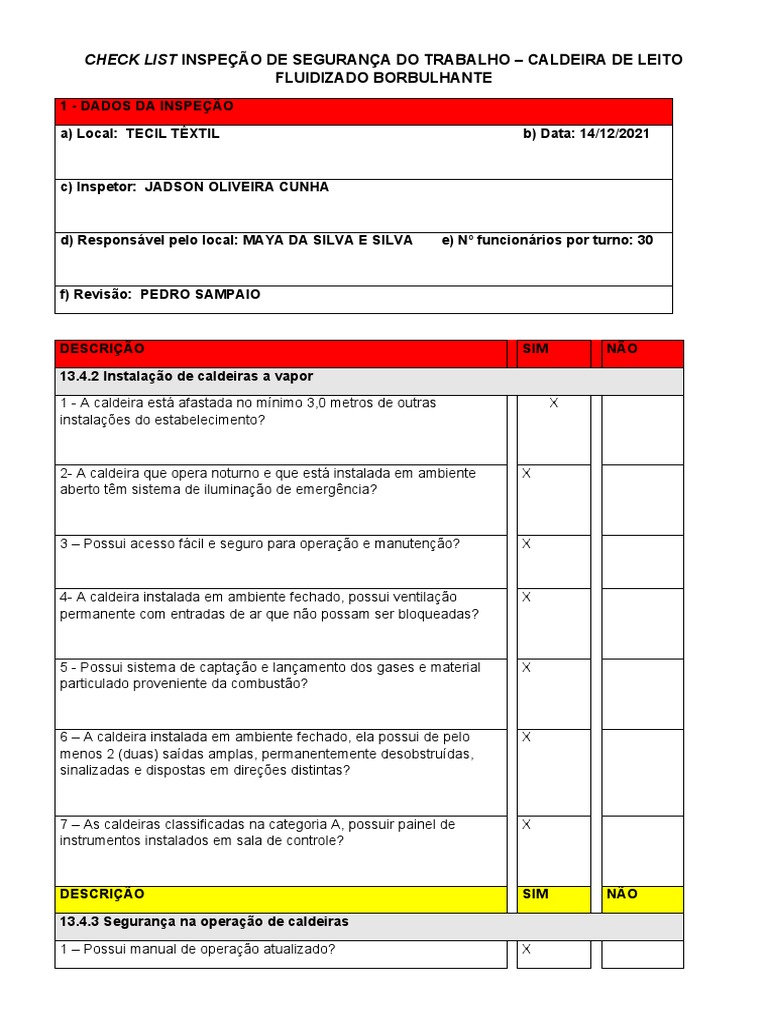 Check List Caldeira LFB | PDF