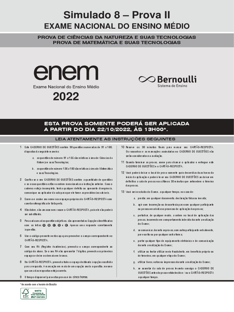 Simulado 8 - Prova II: Exame Nacional Do Ensino Médio | PDF | Homo | Índice glicêmico