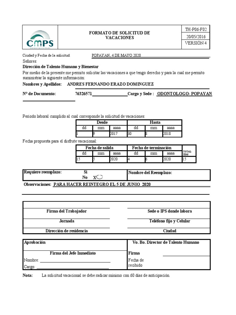 FORMATO VACACIONES ACTUALIZADO word (1) | PDF | Gobierno