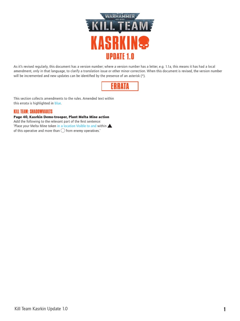 Kasrkin: Update 1.0 Errata | PDF