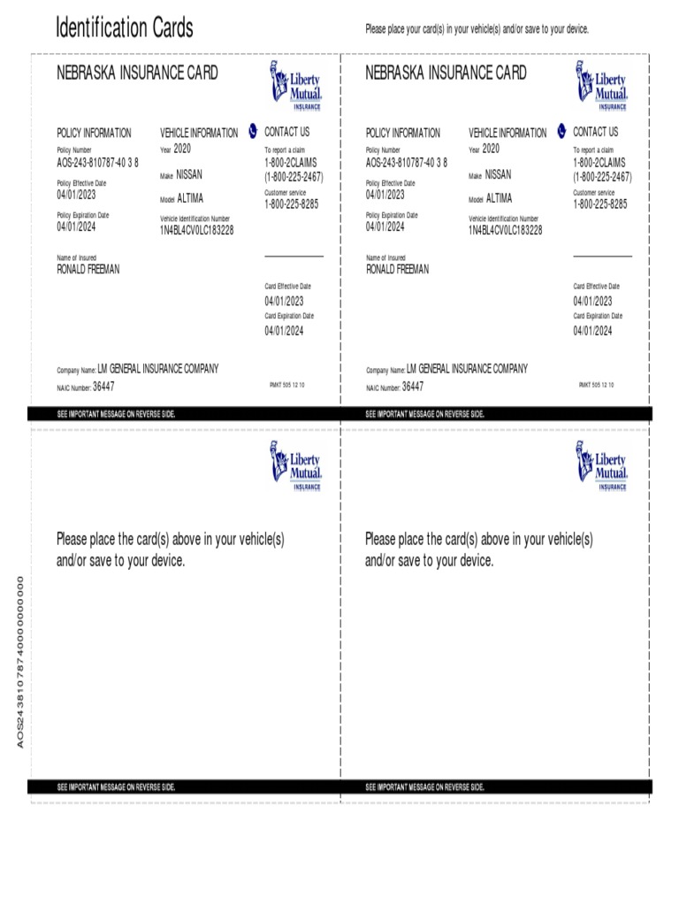 Nebraska Insurance Card Nebraska Insurance Card | PDF | Insurance ...