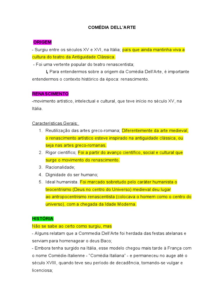 Texto Commedia Dellarte | PDF | Commedia Dell'arte | Renascimento