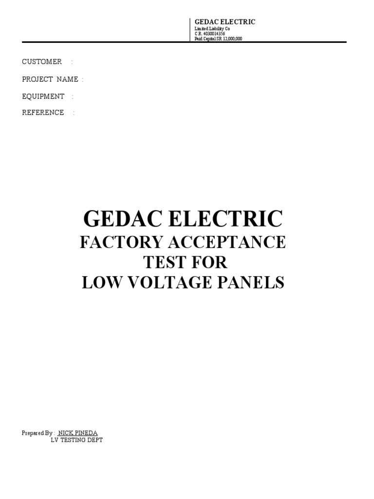 Gedac Electric: Factory Acceptance Test For Low Voltage Panels ...