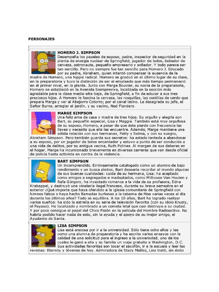 Personajes de Los Simpson | PDF
