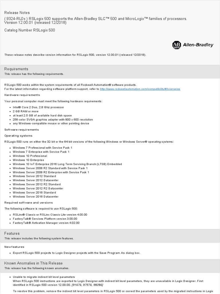 RSLogix 500 - 12.00.01 (Released 12 - 2018) | PDF | Microsoft Windows ...