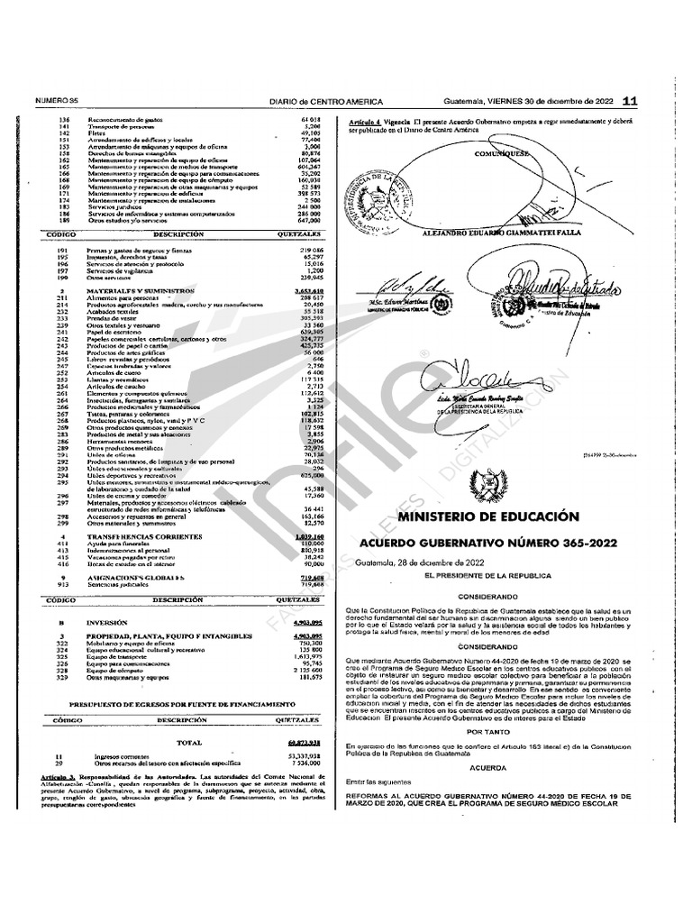 Acuerdo Gubernativo 365-2022 | PDF