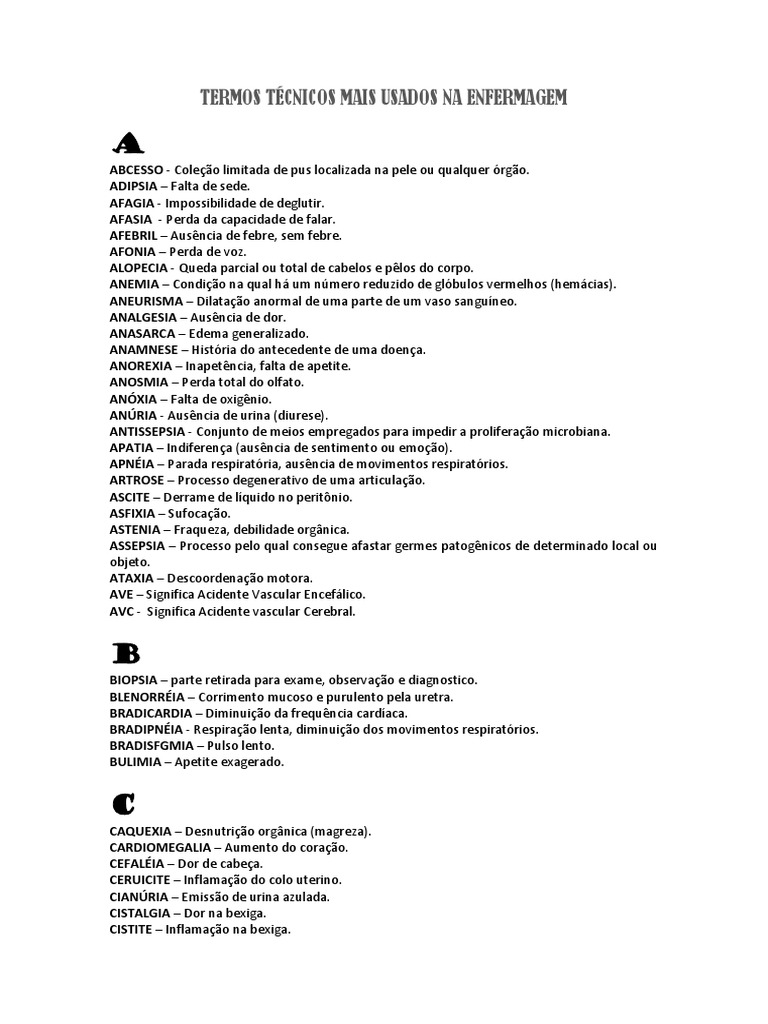 Termos Técnicos de Enfermagem A-Z | PDF | Diabetes | Sangue