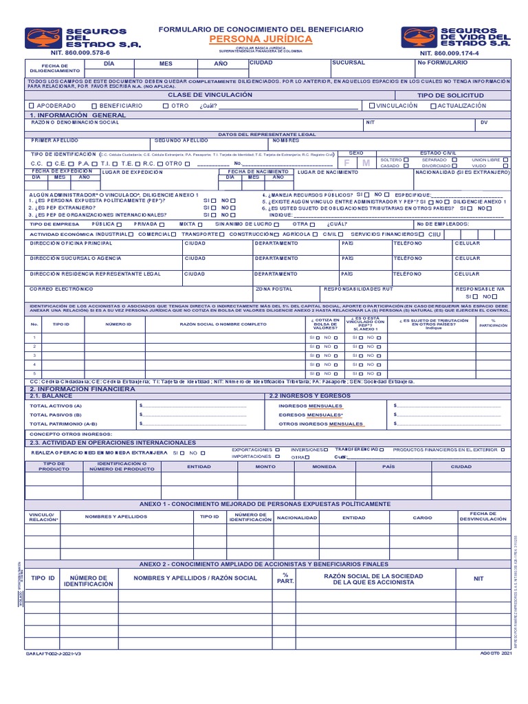 2. FORMULARIO CONOCIMIENTO DEL CLIENTE - PERSONA JURIDICA 2022 | PDF ...