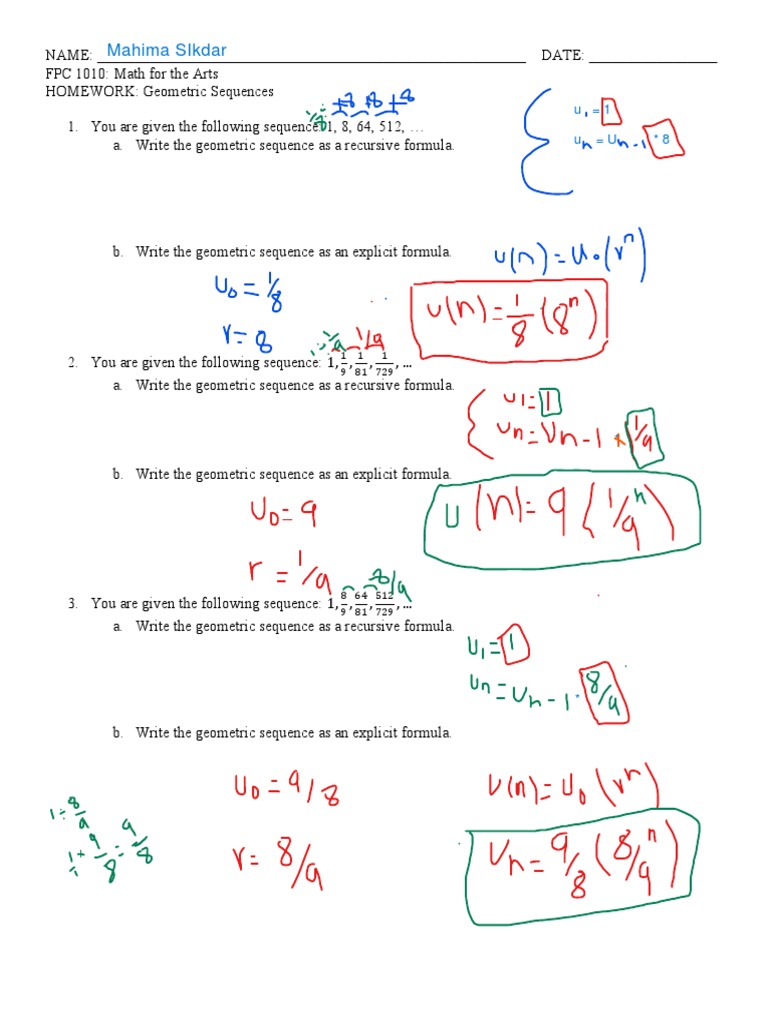 Geometric Sequences Homework Worksheet | PDF | Mathematics ...