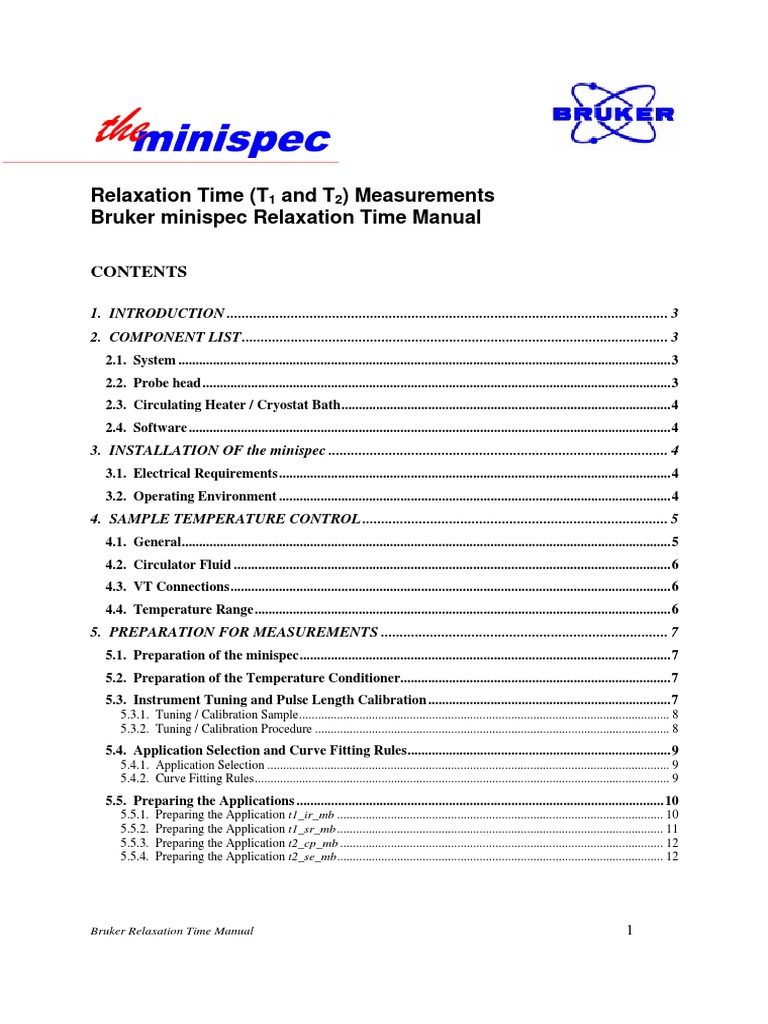 Relaxation Time (T and T) Measurements Bruker Minispec Relaxation Time ...