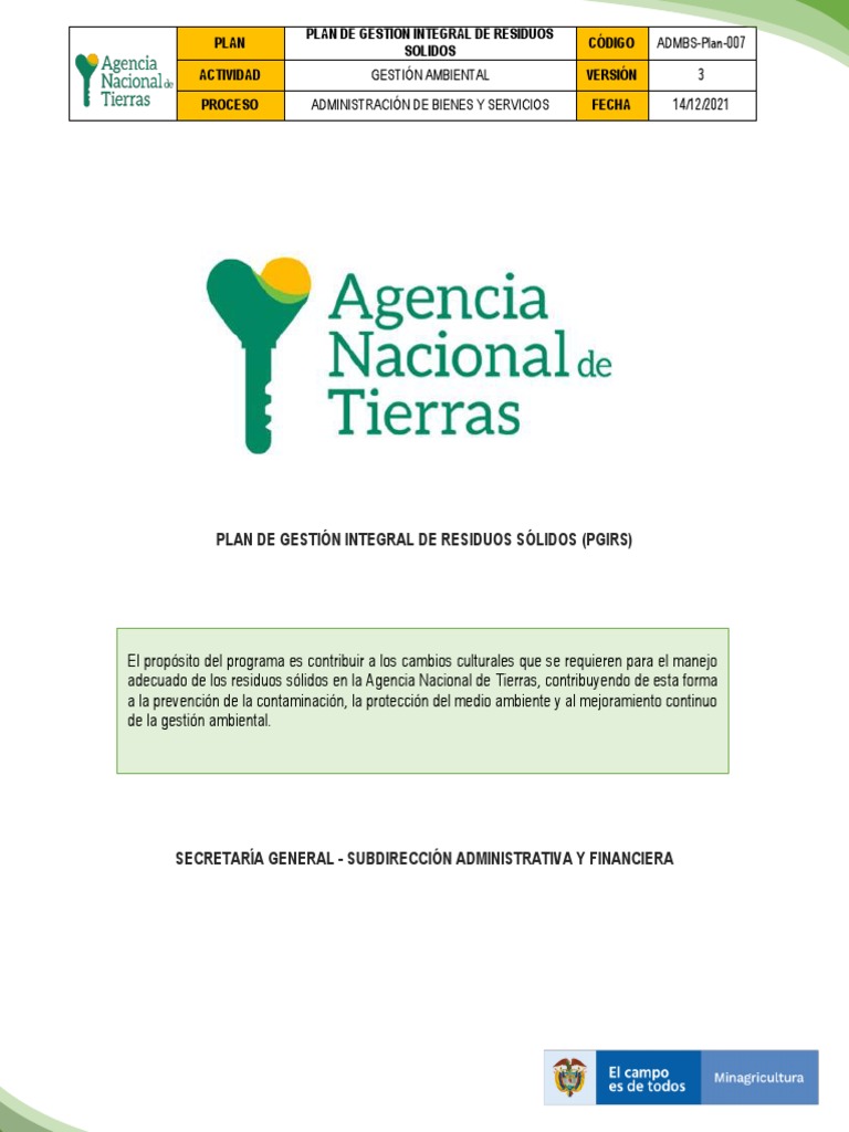 ADMBS Plan 007 | PDF | Residuos | Gestión de residuos