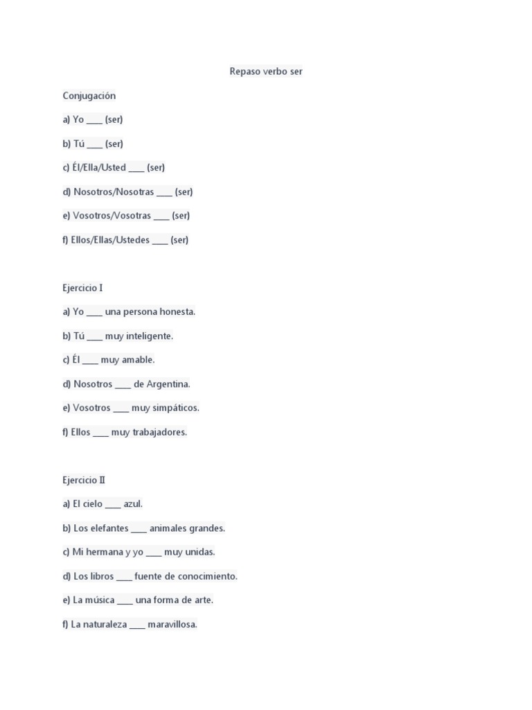 Repaso Verbo Ser | PDF