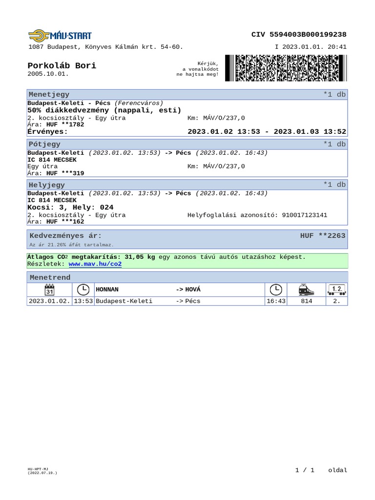 Porkoláb Bori: Menetjegy | PDF