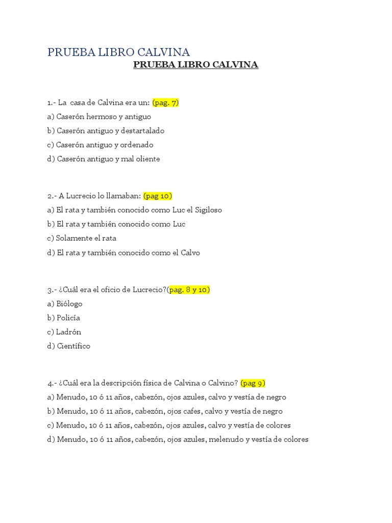 Prueba Calvina | PDF
