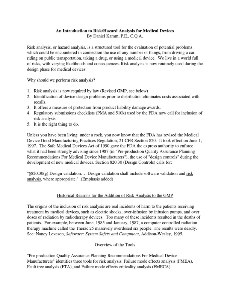 An Introduction To Risk Hazard Analysis For Medical Devices by Daniel ...