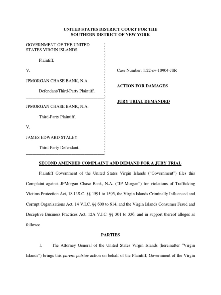 Second Amended Complaint USVI JPM | PDF | Money Laundering | Jp Morgan Chase